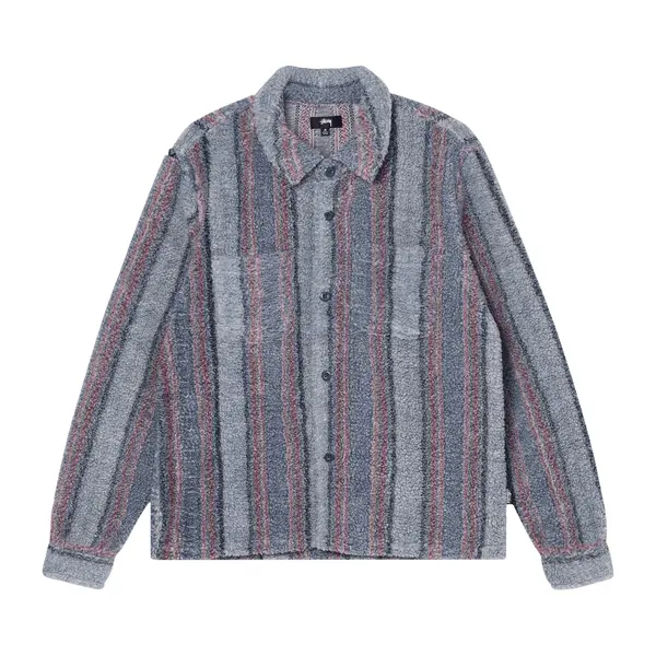 StÜssy Stripe Sherpa Shirt - Blue