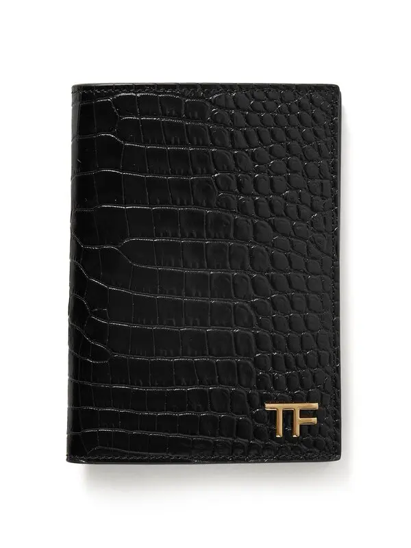 TOM FORD Croc-effect Glossed-leather Passport Holder
