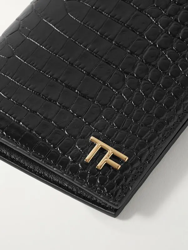TOM FORD Croc-effect Glossed-leather Passport Holder