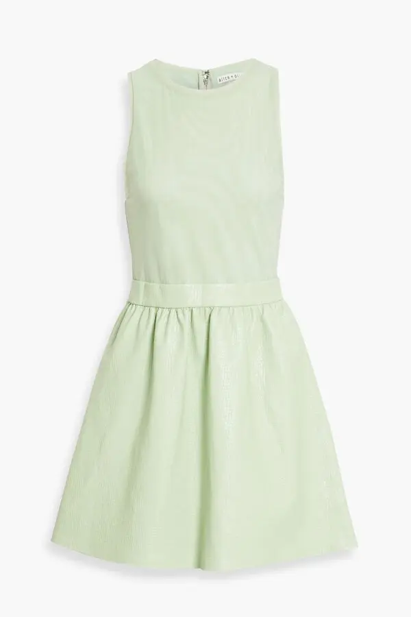 Alice + Olivia Mesh-Paneled Croc-Effect Mini Dress In Lime Green - 70% Off  | Editorialist