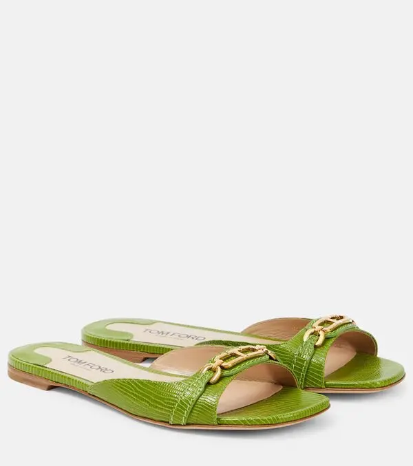 TOM FORD Whitney Snake-effect Leather Slides - Green