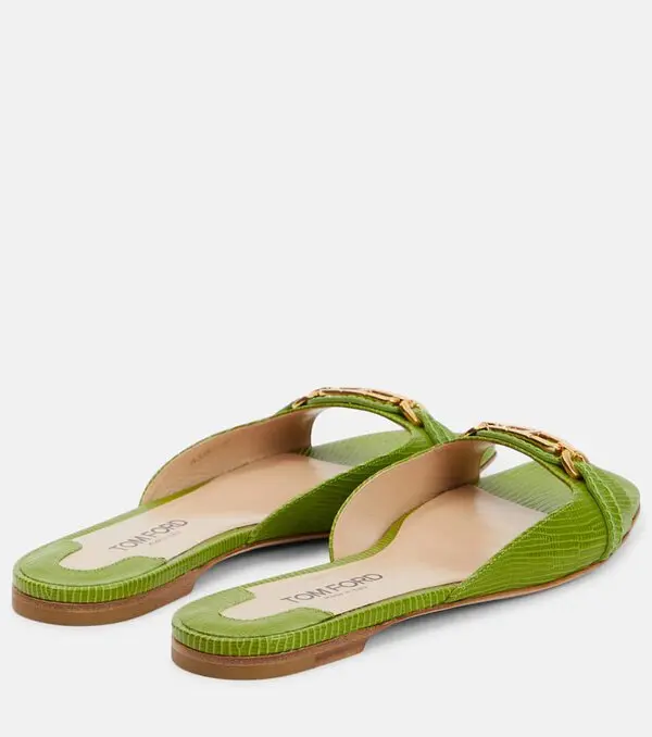 TOM FORD Whitney Snake-effect Leather Slides - Green