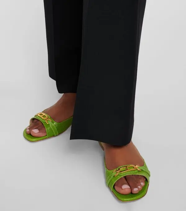 TOM FORD Whitney Snake-effect Leather Slides - Green