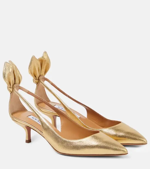 AQUAZZURA Bow Tie Metallic Leather Pumps - Gold