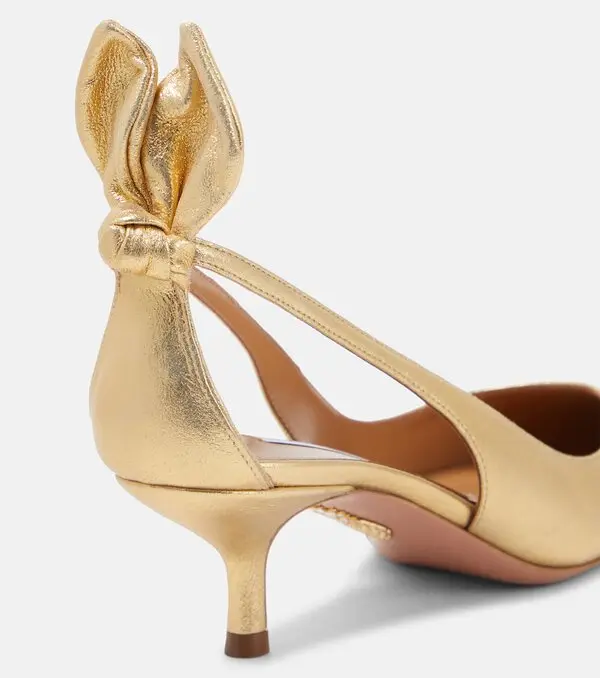 AQUAZZURA Bow Tie Metallic Leather Pumps - Gold