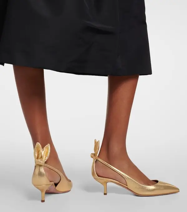 AQUAZZURA Bow Tie Metallic Leather Pumps - Gold