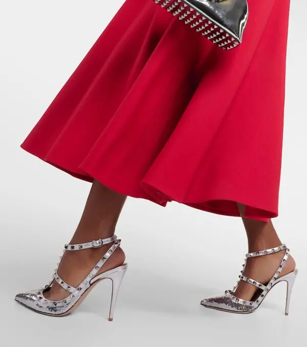 Valentino Garavani Rockstud 100 Sequined Pumps - Silver