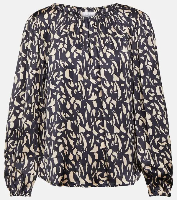 Velvet By Graham & Spencer Kade Printed Satin Blouse