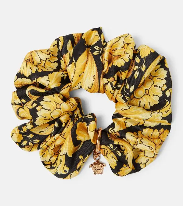 Versace Barocco Embellished Satin Scrunchie - Black