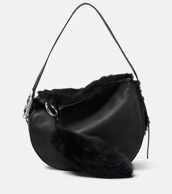 Burberry Knight Medium Leather And Shearling Shoulder Bag - Black