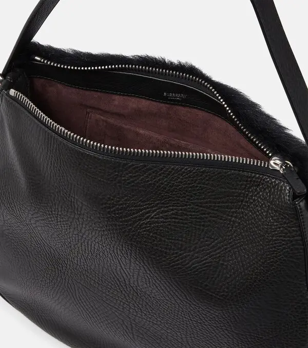 Burberry Knight Medium Leather And Shearling Shoulder Bag - Black