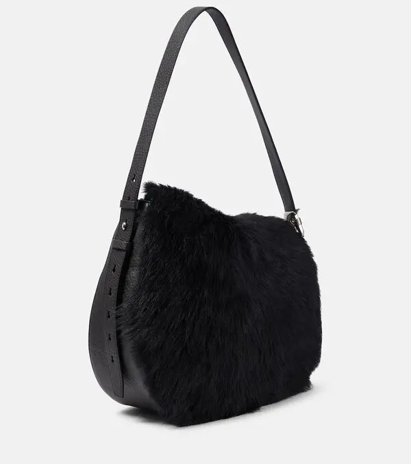 Burberry Knight Medium Leather And Shearling Shoulder Bag - Black