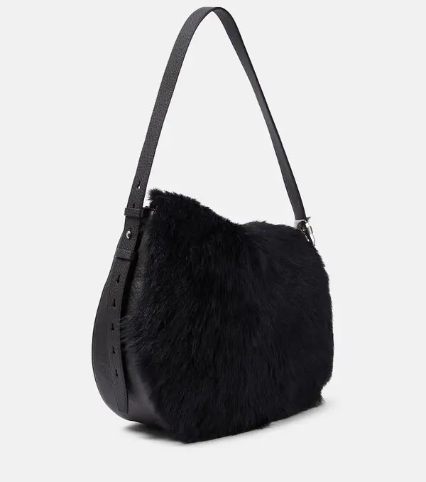 Burberry Knight Medium Leather And Shearling Shoulder Bag - Black