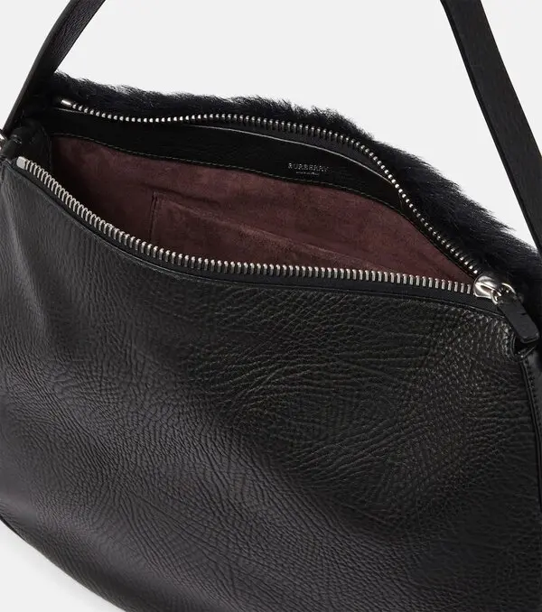 Burberry Knight Medium Leather And Shearling Shoulder Bag - Black