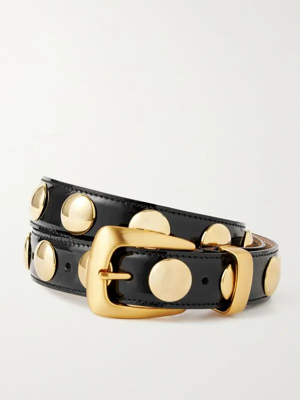 Khaite Benny Studded Patent-leather Belt - Black