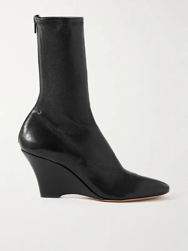 Khaite Leather Wedge Ankle Boots