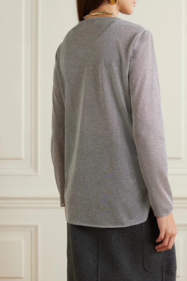 Max Mara Etra Metallic Knitted Top - Gray