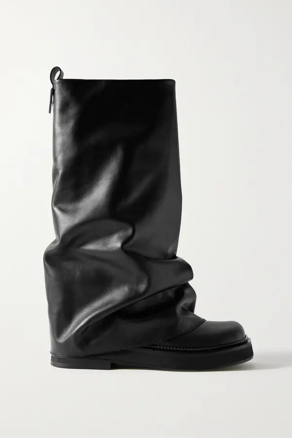 Attico Robin Layered Knee Boots - Black