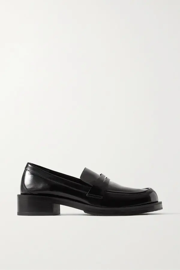 STUART WEITZMAN Palmer Glossed-leather Loafers