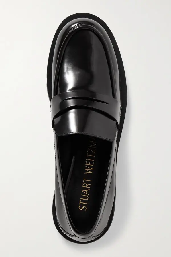 STUART WEITZMAN Palmer Glossed-leather Loafers