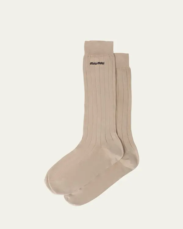 Miu Miu Logo-knit Silk Socks - Albino