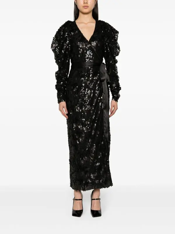 ROTATE BY BIRGER CHRISTENSEN Sequin Wrap Midi Dress