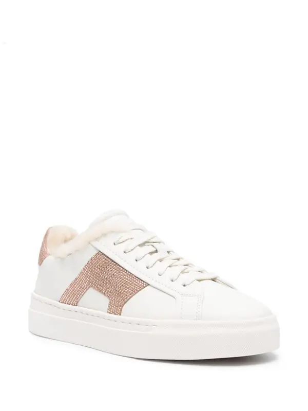 Santoni Rhinestone-embellished Leather Sneakers