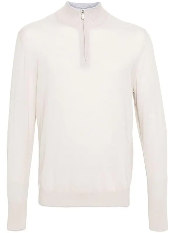 Eleventy Half-zip Wool Jumper - Neutrals