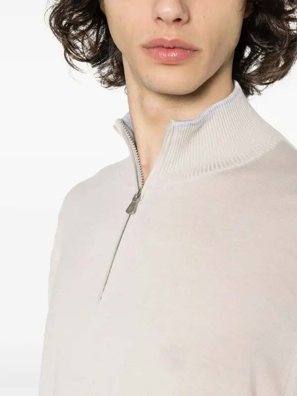 Eleventy Half-zip Wool Jumper - Neutrals
