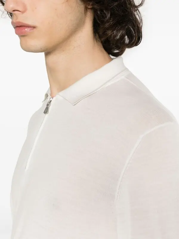 Eleventy Half-zip Wool Polo Shirt - White