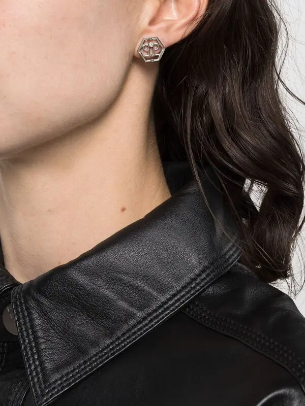 Philipp Plein Hexagonal Logo Stud Earrings