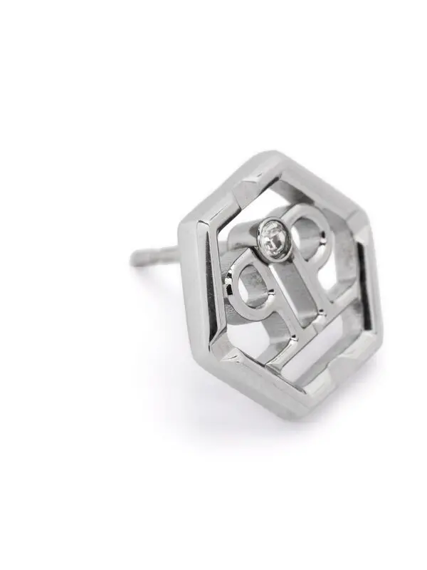 Philipp Plein Hexagonal Logo Stud Earrings