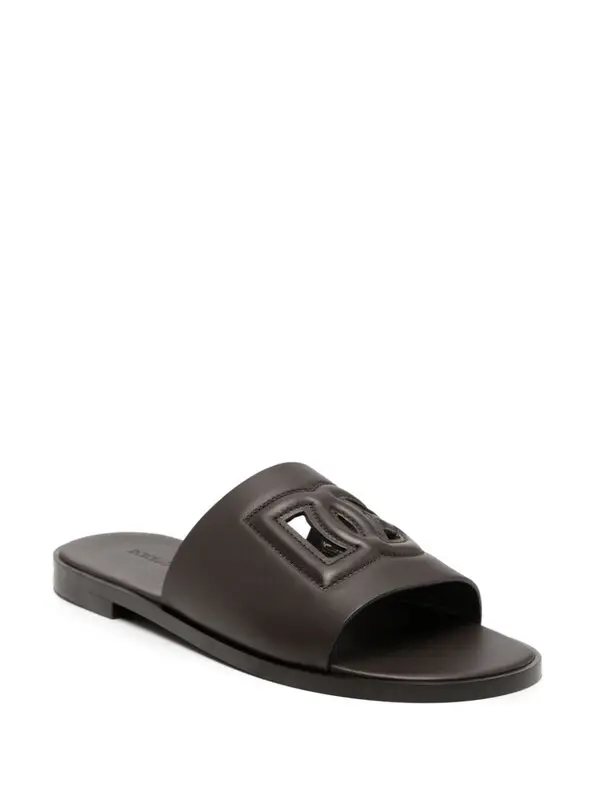 Dolce & Gabbana Embossed Leather Slides - Brown