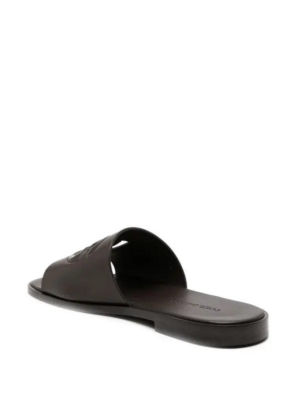 Dolce & Gabbana Embossed Leather Slides - Brown