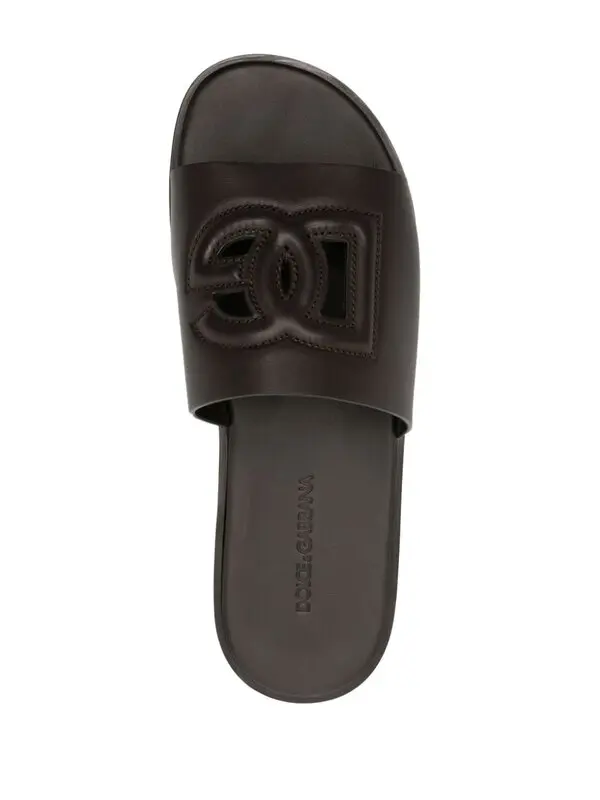 Dolce & Gabbana Embossed Leather Slides - Brown