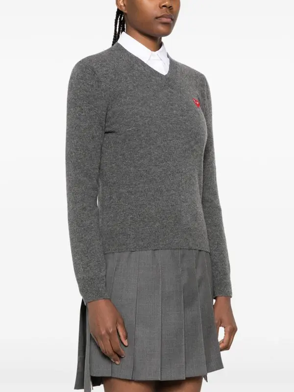 Play Comme Des Garcon Double Heart Wool Jumper - Grey