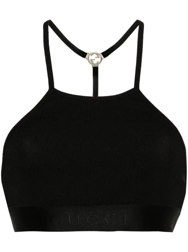 Gucci Interlocking G Ribbed Cropped Top - Black