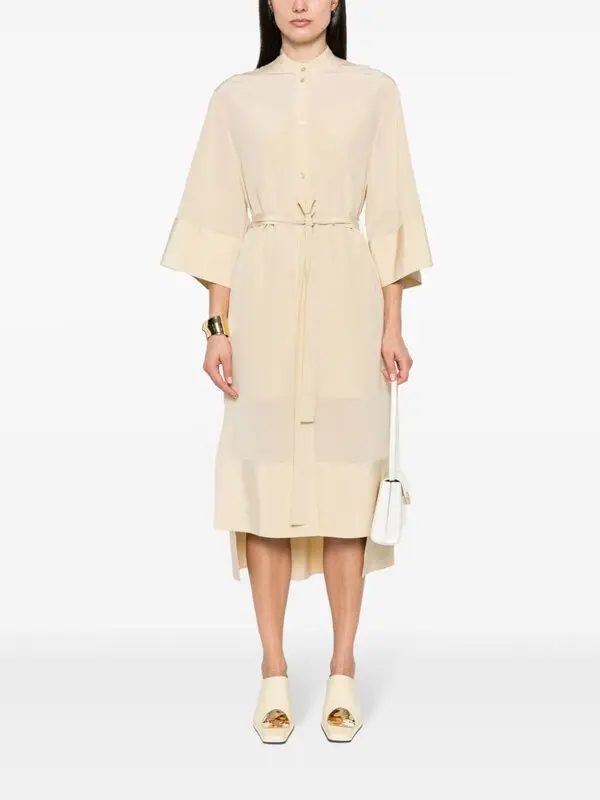 JOSEPH Collarless Silk Dress - Neutrals
