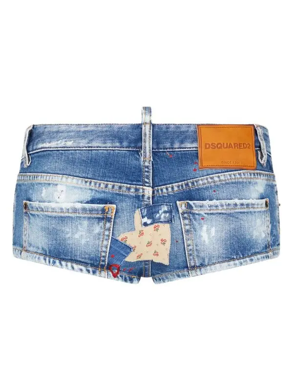 美品 DSQUARED2 denim shorts custom ペイントデニム Dsquared2 Patchwork-Detail Denim Mini Shorts In Blue - 35% Off