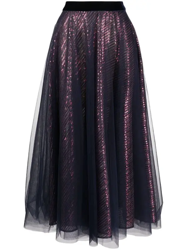 Talbot Runhof Bayadere Sequined Midi Skirt