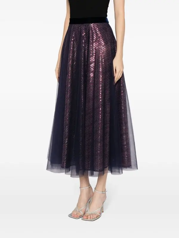 Talbot Runhof Bayadere Sequined Midi Skirt