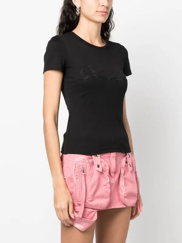 Blumarine Logo-embellished Cotton T-shirt - Black