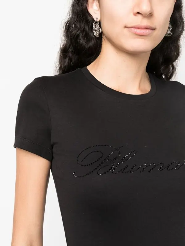 Blumarine Logo-embellished Cotton T-shirt - Black