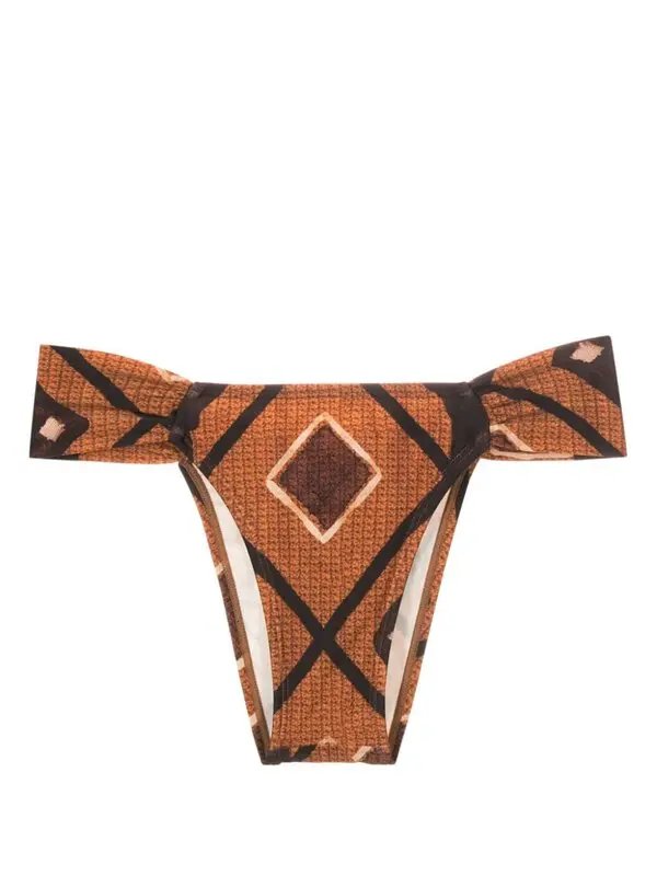 LENNY NIEMEYER Geometric-print Draped Bikini Bottom - Brown