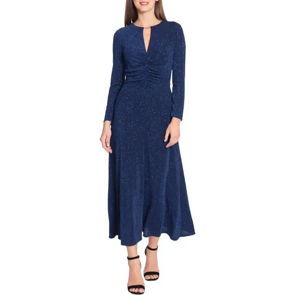 Maggy London Keyhole Neck Long Sleeve Cocktail Dress - Navy | Editorialist