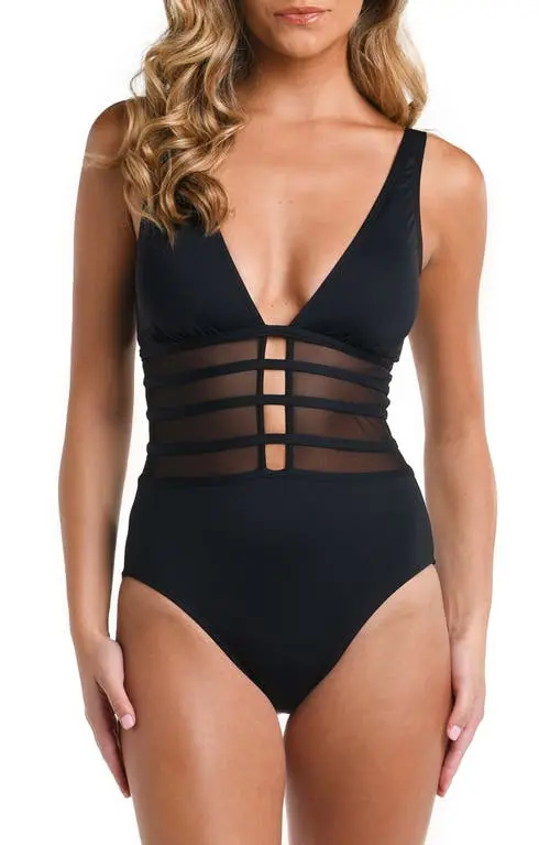 La Blanca Strappy Mesh Inset One-piece Swimsuit - Black