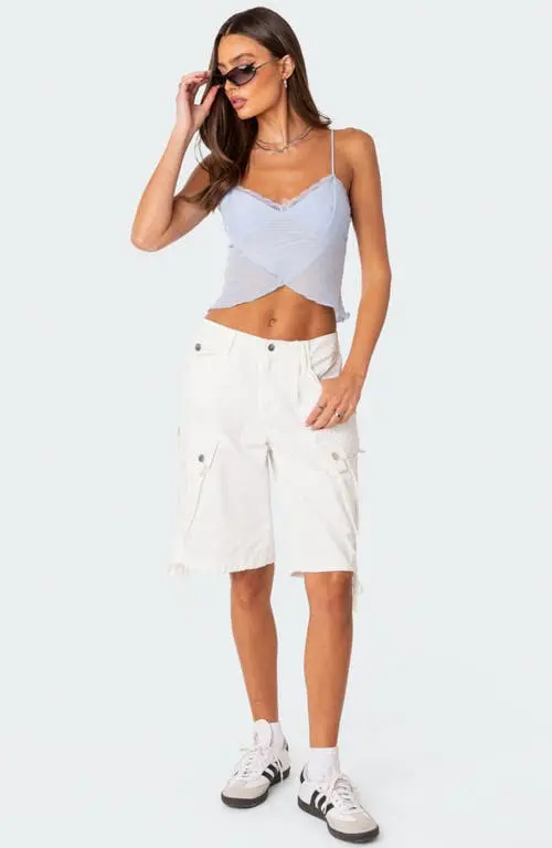 EDIKTED Crossover Mesh Crop Camisole - Light-blue
