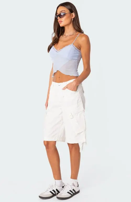 EDIKTED Crossover Mesh Crop Camisole - Light-blue
