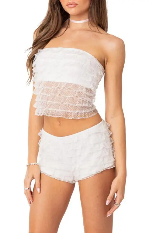 EDIKTED Julianna Sheer Ruffle Tube Top