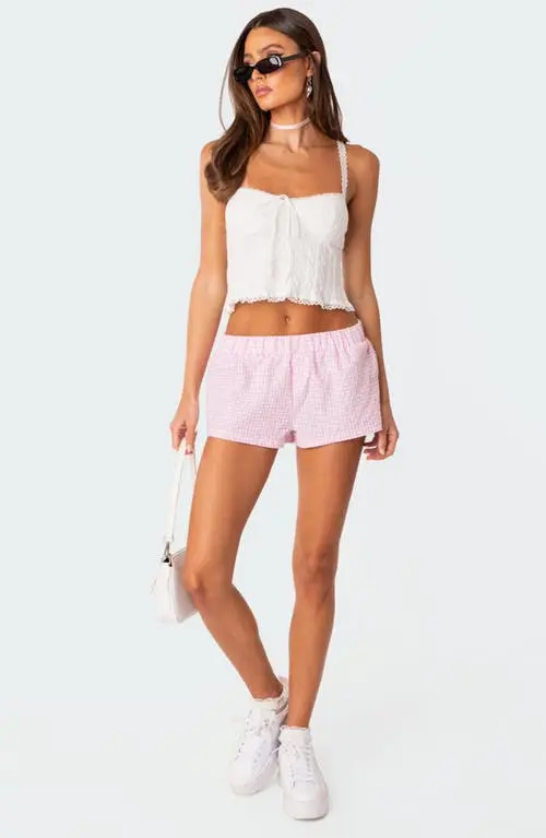 EDIKTED Gingham Cotton-blend Shorts